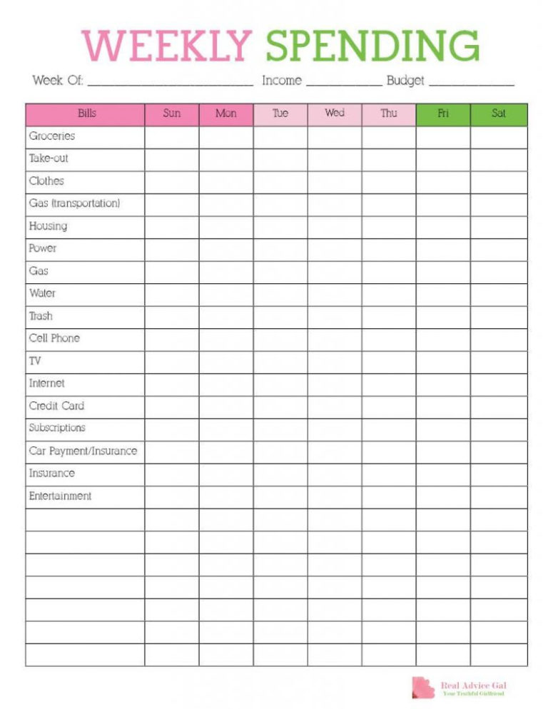 Free Printable Spreadsheet With Lines within Budget List For Bills ...