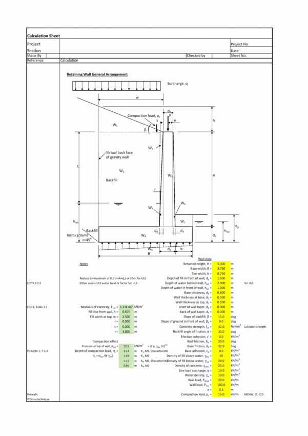 Free Retaining Wall Design Spreadsheet — db-excel.com