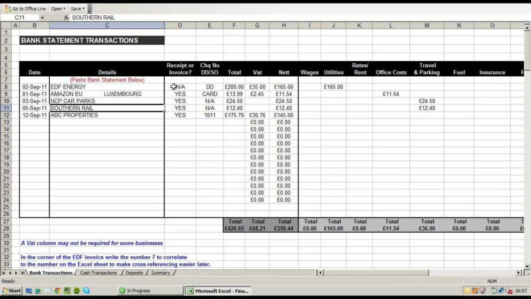 Free Vat Return Spreadsheet Template throughout Business Accounting ...