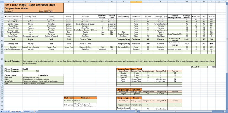 Game Design Spreadsheet — db-excel.com