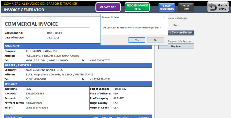 Generate Invoice From Excel Spreadsheet in Commercial Invoice Template Excel Invoice Generator ...