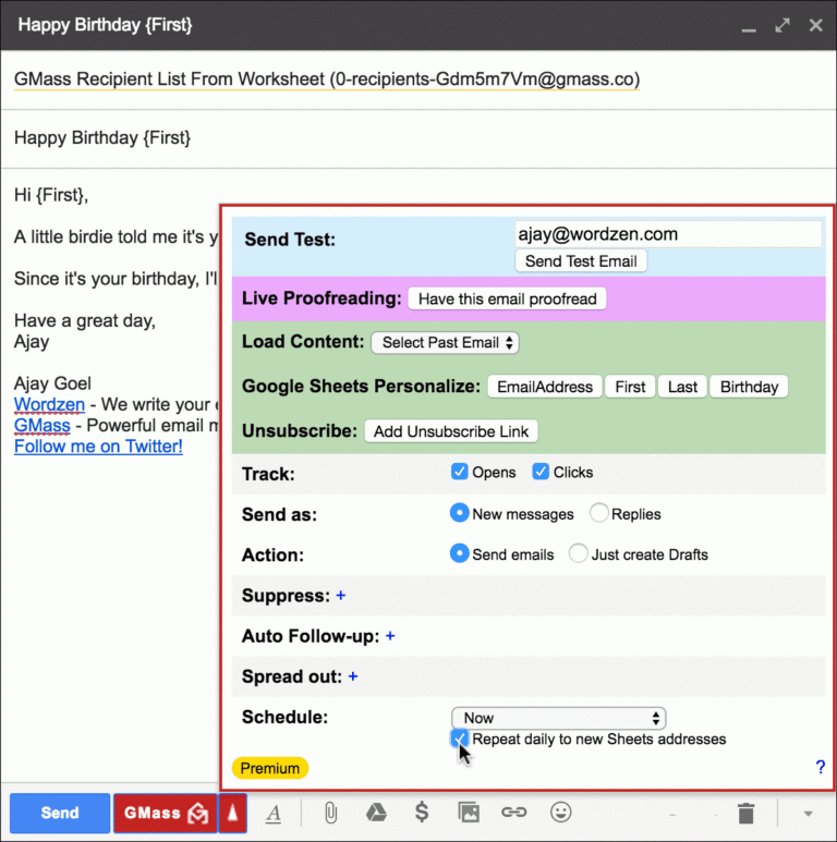 Gmail Spreadsheet throughout Use Gmail To Send Birthday And Datedriven ...