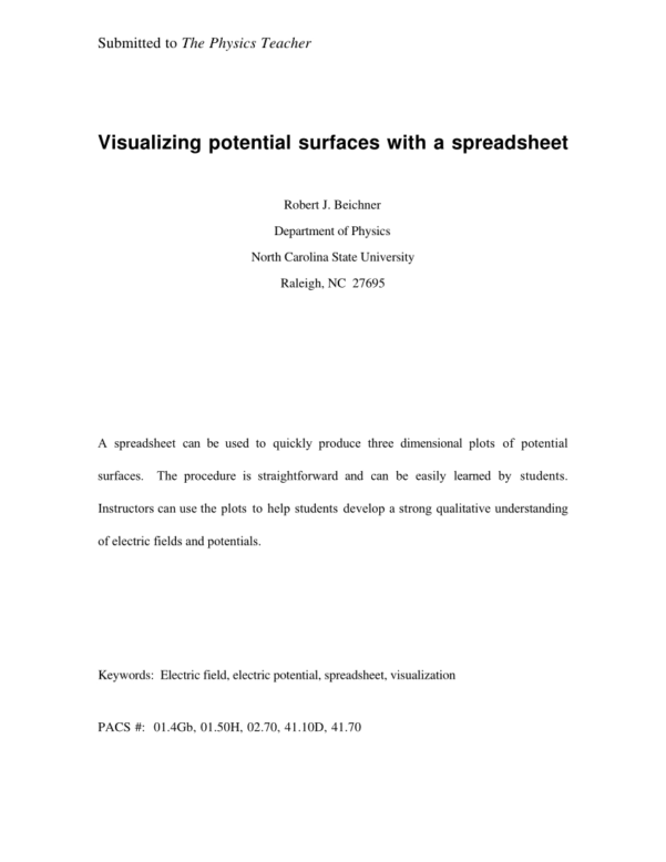 Hall Plot Spreadsheet inside Pdf Visualizing Potential Surfaces With A Spreadsheet — db-excel.com