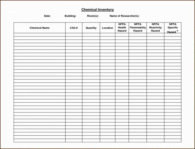 Hazardous Material Inventory Spreadsheet pertaining to Inventory Sheets ...