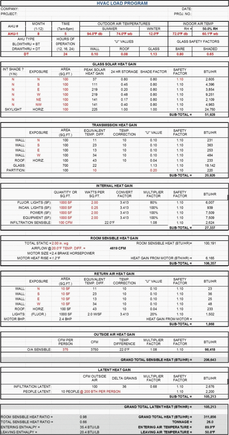 Heat Load Calculation Spreadsheet Inside Example Of Heat Load ...