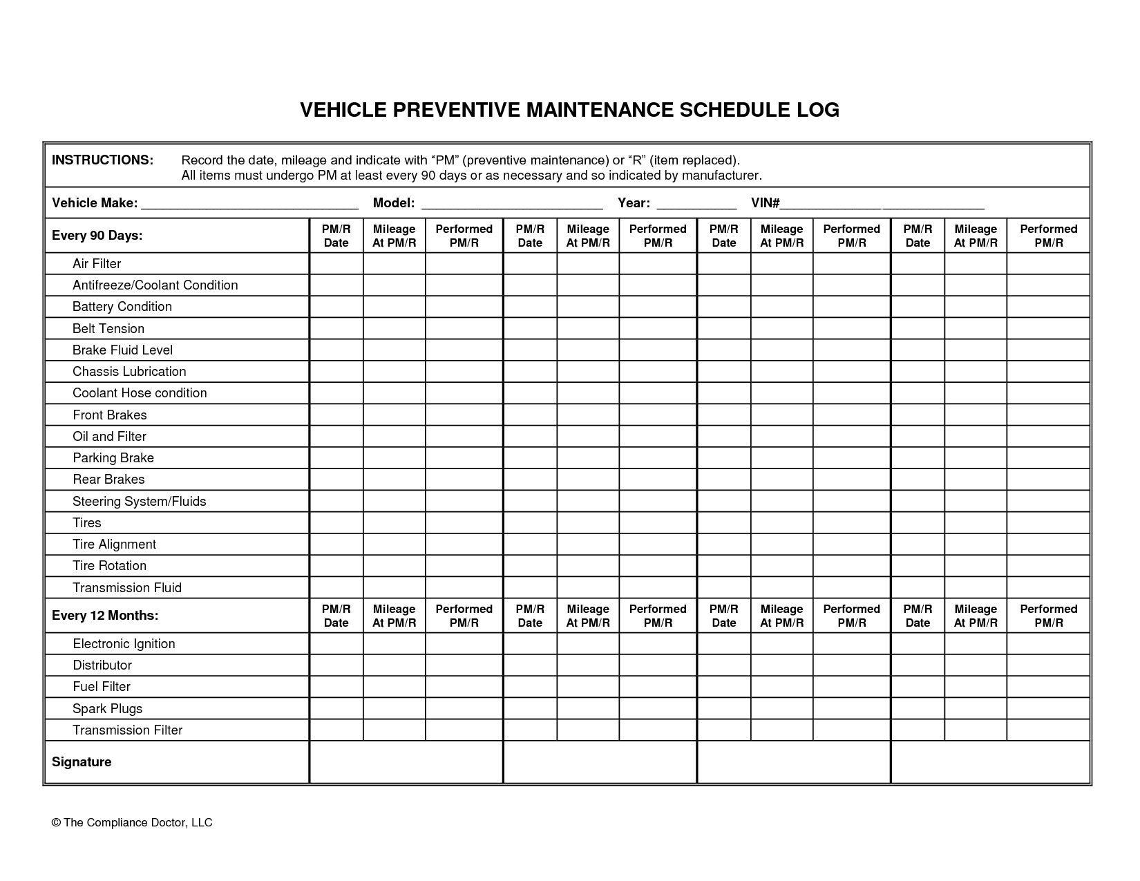 Heavy Equipment Maintenance Spreadsheet Db excel