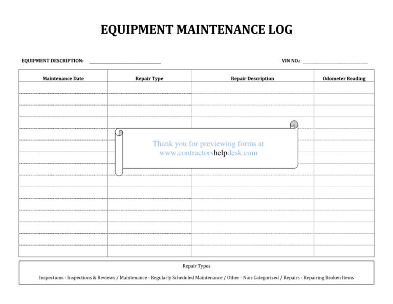 Heavy Equipment Maintenance Spreadsheet — db-excel.com