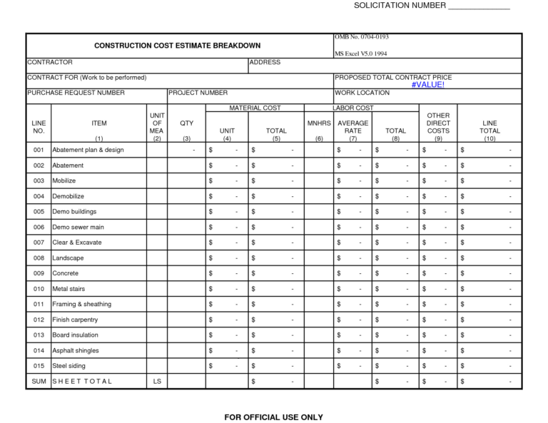 Home Building Estimate Spreadsheet pertaining to Csi Divisions Excel ...