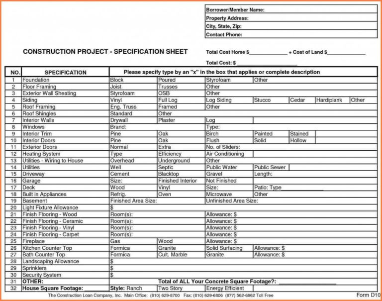 Home Construction Spreadsheet intended for Construction Budget ...