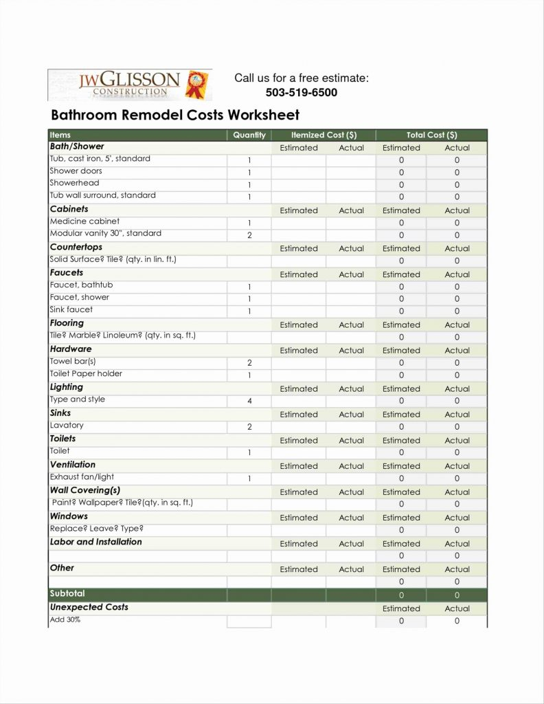 Home Renovation Cost Spreadsheet Within Home Renovation Estimate Home Renovation Cost Spreadsheet Within Home Renovation Estimate