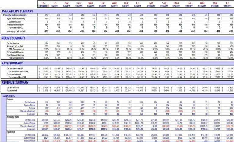 Hotel Room Occupancy Spreadsheet for Datavision Bi For Hospitality — db ...