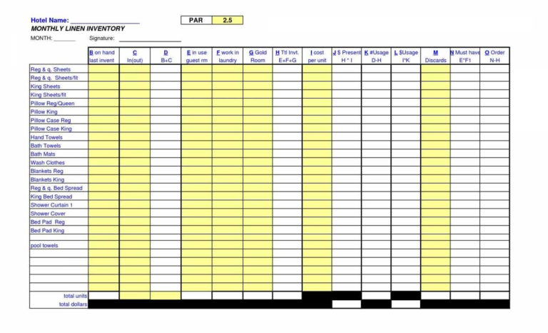 Hotel Spreadsheet Excel regarding Hotel Linen Inventory Spreadsheet ... Hotel Spreadsheet Excel regarding Hotel Linen Inventory Spreadsheet ...