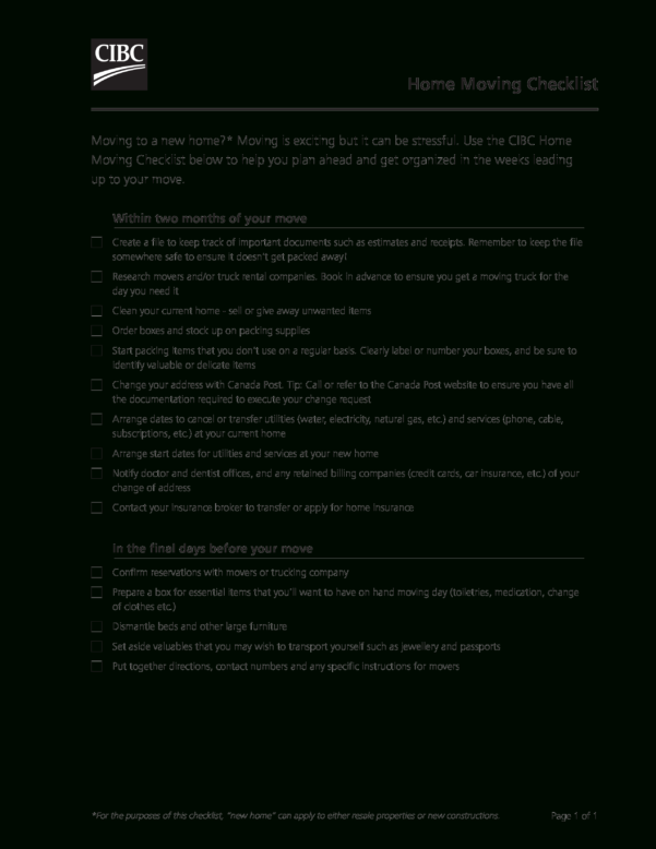 House Move Checklist Spreadsheet inside Free House Moving Checklist ...