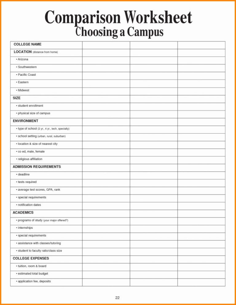 How To Compare Spreadsheets with College Comparison Spreadsheet Parison ...