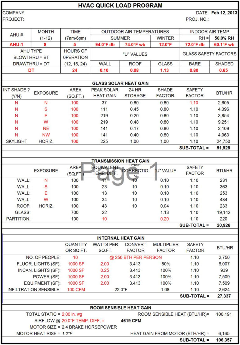 Hvac Load Calculation Spreadsheet — db-excel.com