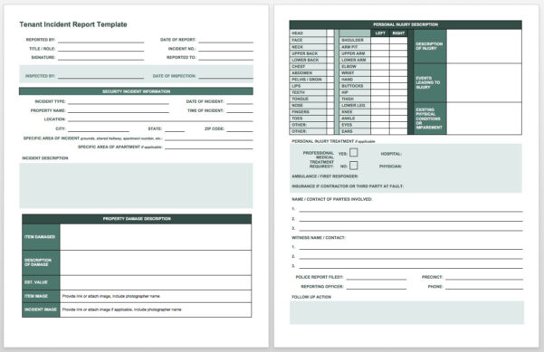 Injury Tracking Spreadsheet intended for Free Incident Report Templates ...