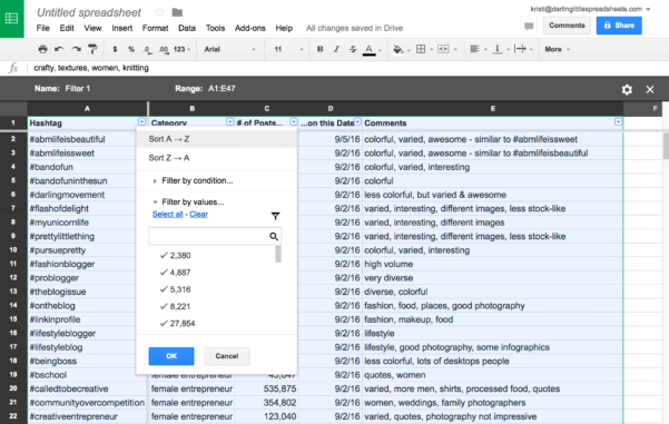 Instagram Spreadsheet for Organize Your Instagram Hashtags To Help ...