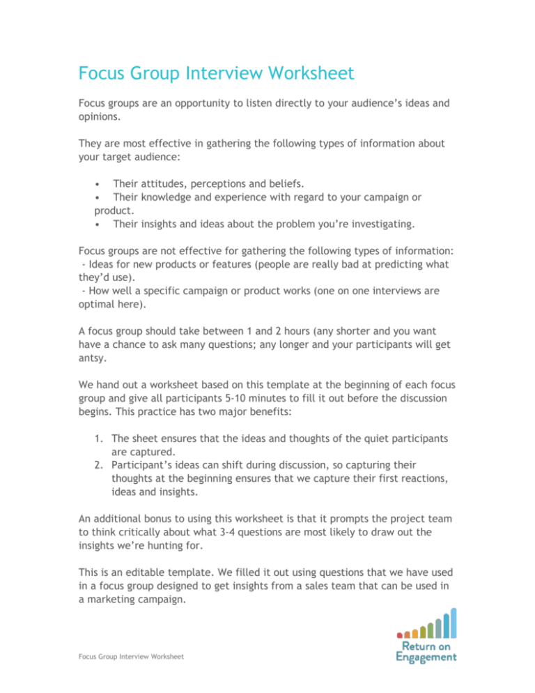 Interview Spreadsheet Template with Focus Group Interview Worksheet ...