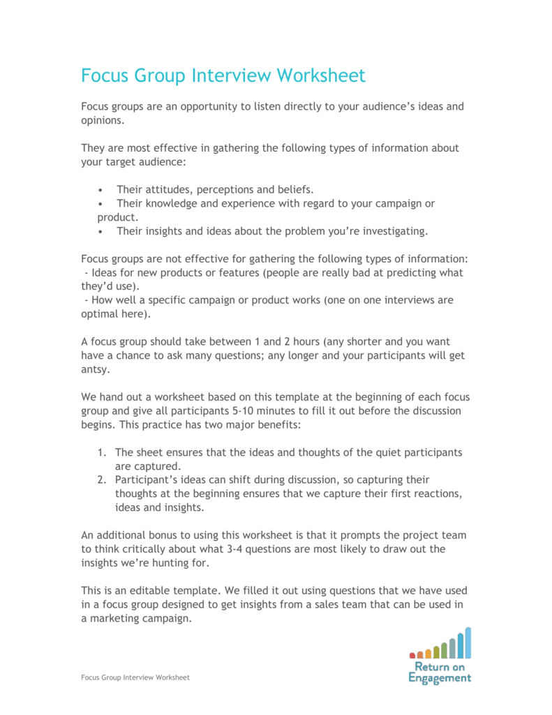 Interview Spreadsheet Template With Focus Group Interview Worksheet 
