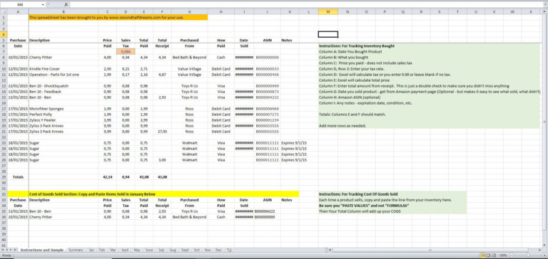 Inventory And Cost Of Goods Sold Spreadsheet inside Inventory And Cogs ...