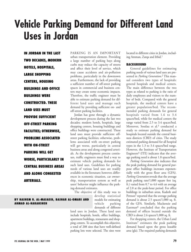 Ite Parking Generation Spreadsheet — db-excel.com