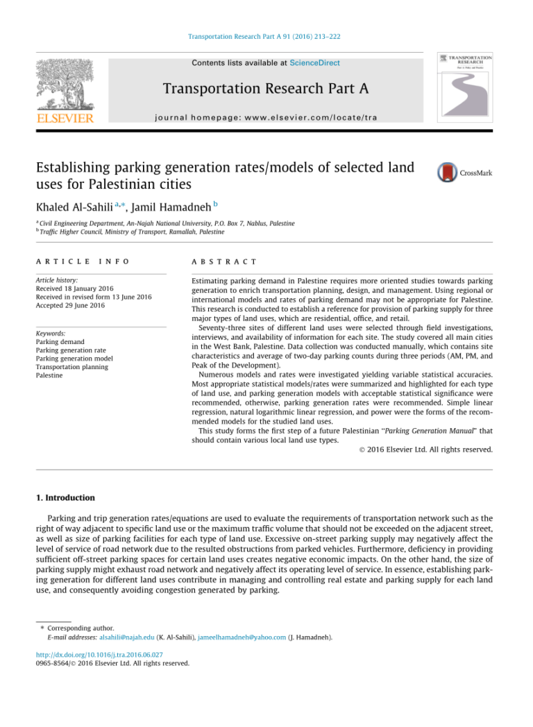 Ite Parking Generation Spreadsheet throughout Pdf Establishing Parking ...