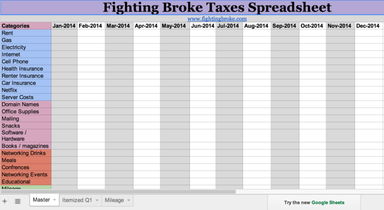 Itemized Deductions Spreadsheet with Tax Spreadsheet Expenses Alex ...