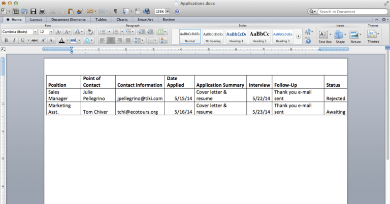 Job Application Spreadsheet — db-excel.com