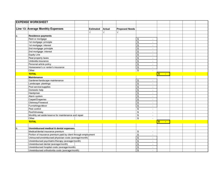 Joint Expenses Spreadsheet Throughout Sample Spreadsheet For Business ...