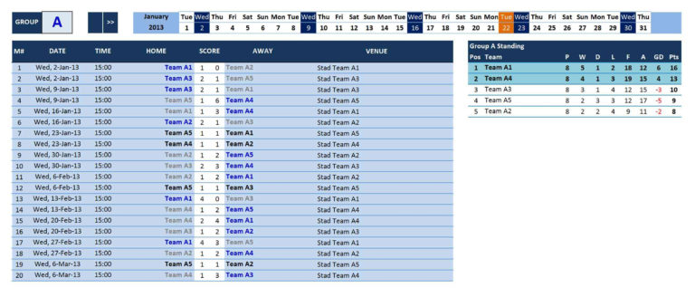 Knockout Tournament Template Excel Spreadsheet within Soccer Tournament ...