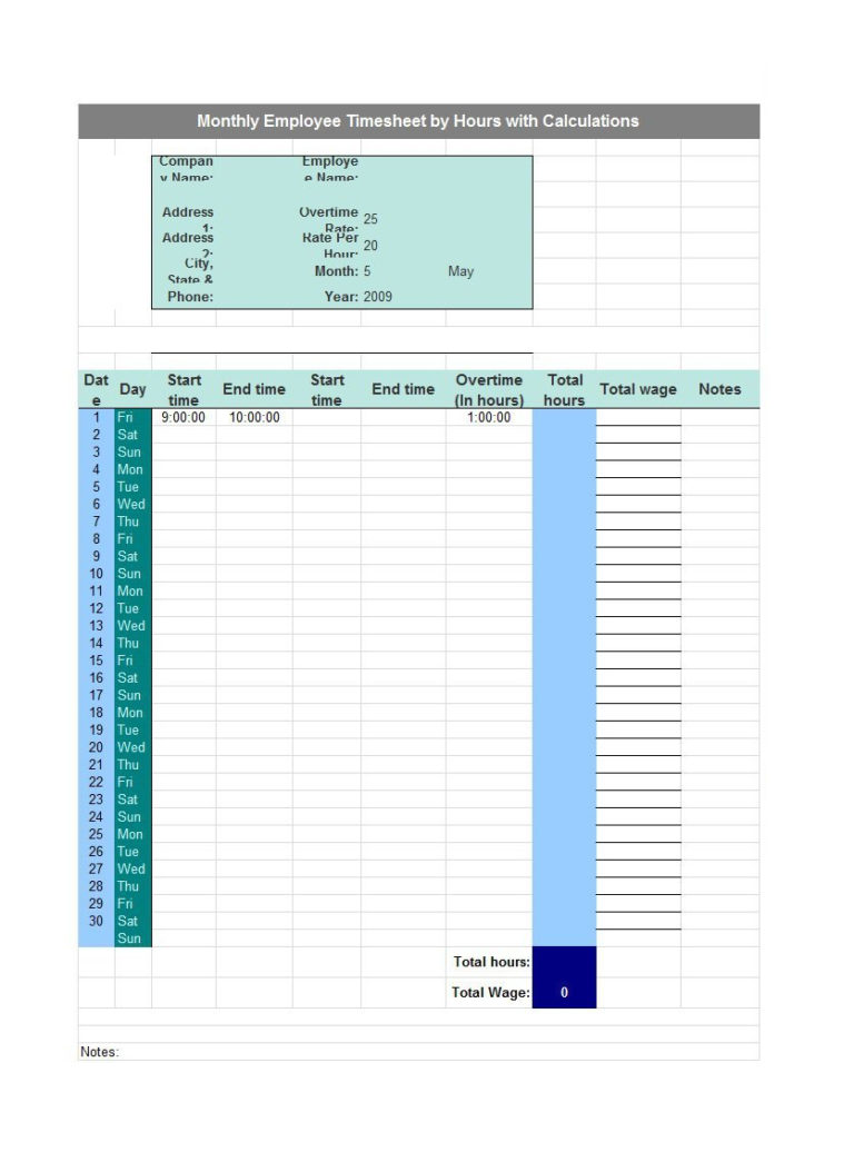 Labor Hour Tracking Spreadsheet regarding 40 Free Timesheet / Time Card ...