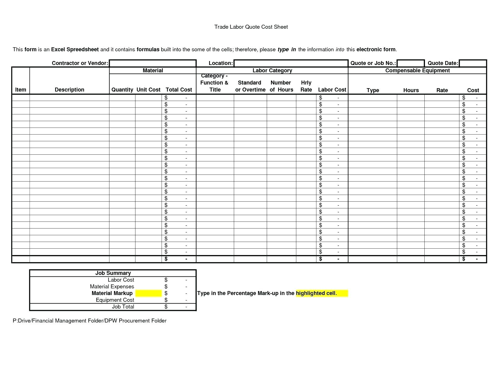 Labor Tracking Spreadsheet Throughout Project Cost Management Template