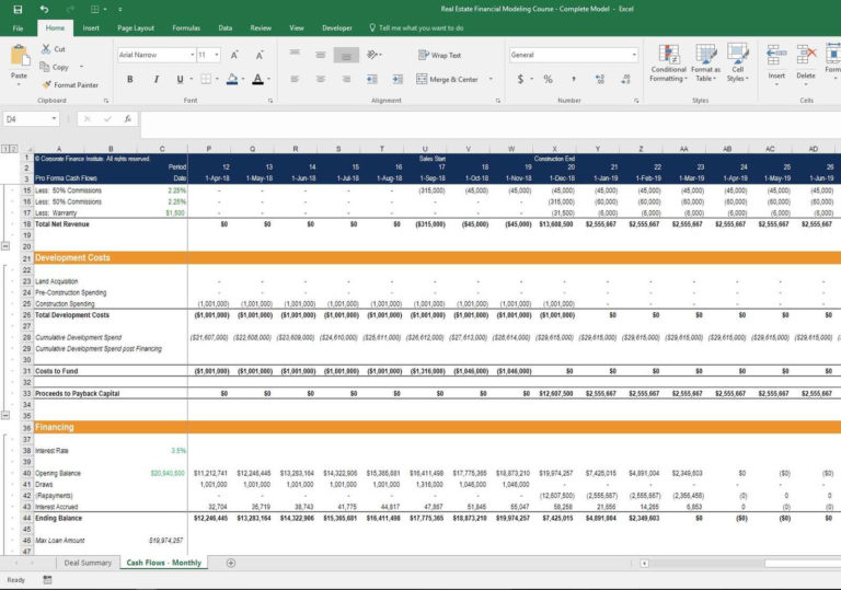 Land Development Cost Spreadsheet within Refm Real Estate Financial Modeling Online Course — db ...