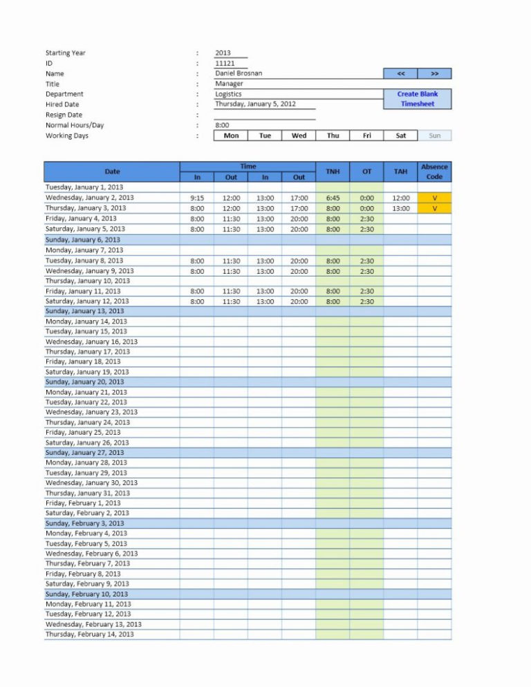 Logistics Tracking Spreadsheet Excel within Employee Attendance ...