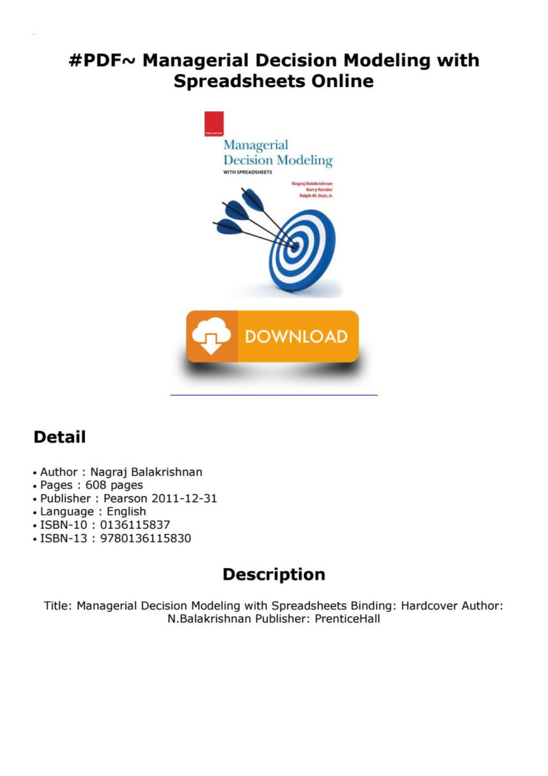 Managerial Decision Modeling With Spreadsheets 2Nd Edition Pdf — db-excel.com