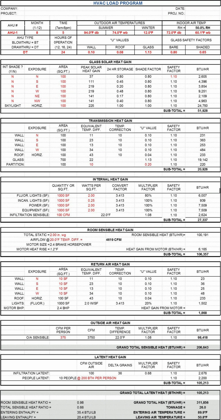 Manual J Calculation Spreadsheet Inside Manual J Calculation