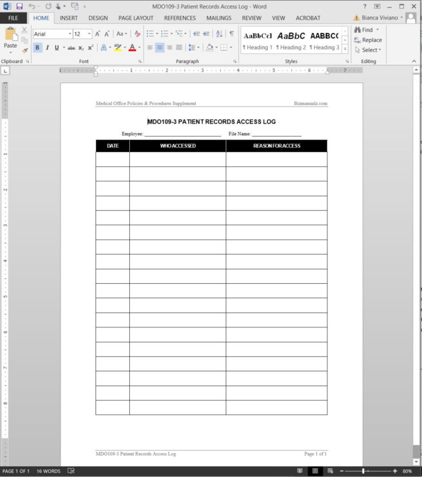 Medical Record Spreadsheet in Patient Records Access Log Template — db ...