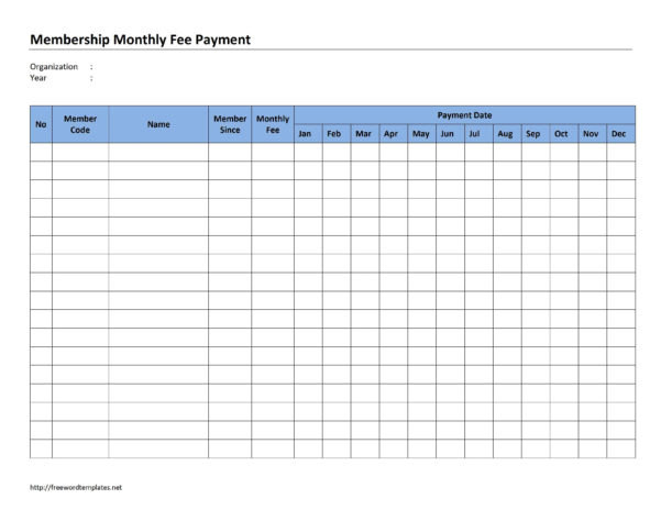 Membership Dues Spreadsheet with Membership Monthly Fee Payment — db ...