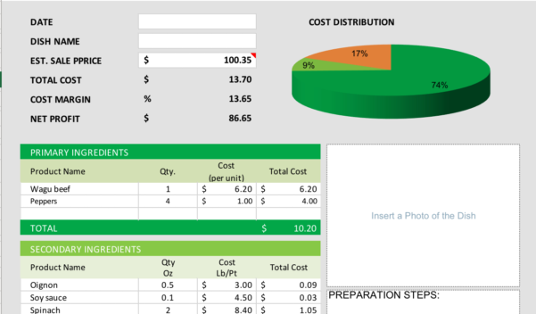 Menu Costing Spreadsheet for Free Food Cost Calculator For Excel — db ...