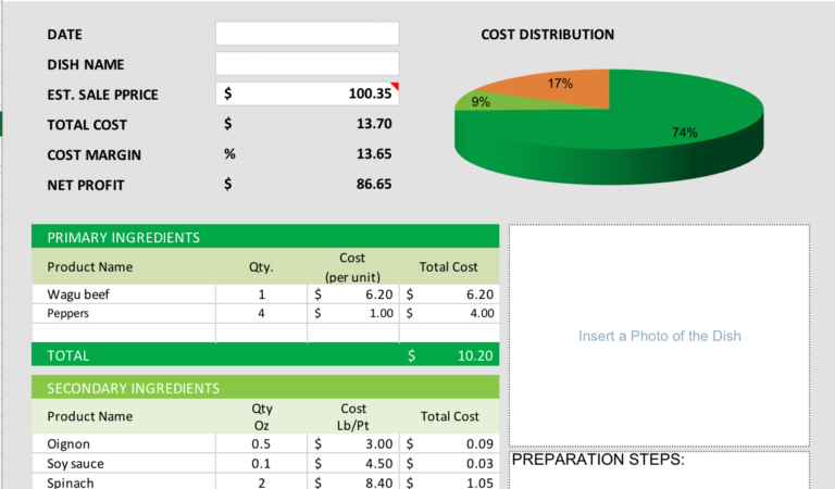 Menu Costing Spreadsheet for Free Food Cost Calculator For Excel — db ...