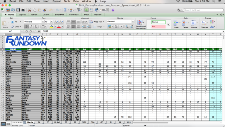 Mlb Spreadsheet — db-excel.com