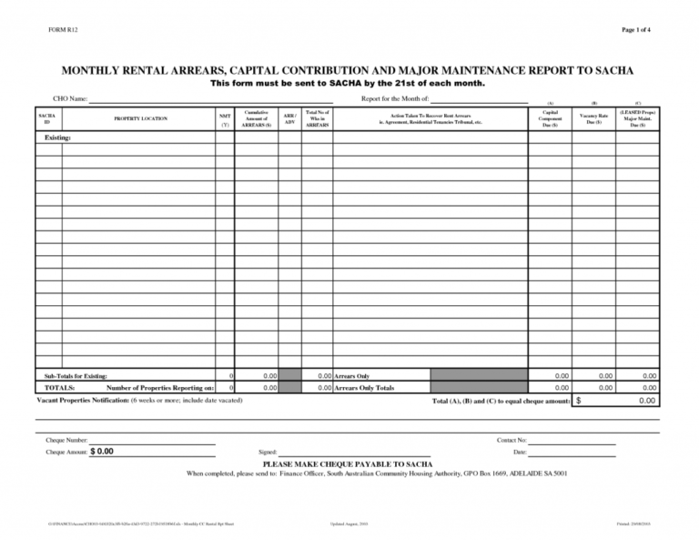 Monthly Rent Collection Spreadsheet Template Inside Example Of Rent ...