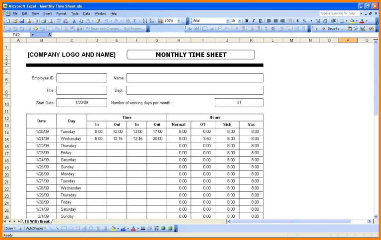 Monthly Timesheet Excel Spreadsheet for 6+ Excel Spreadsheet Timesheet Gospel Connoisseur — db ...