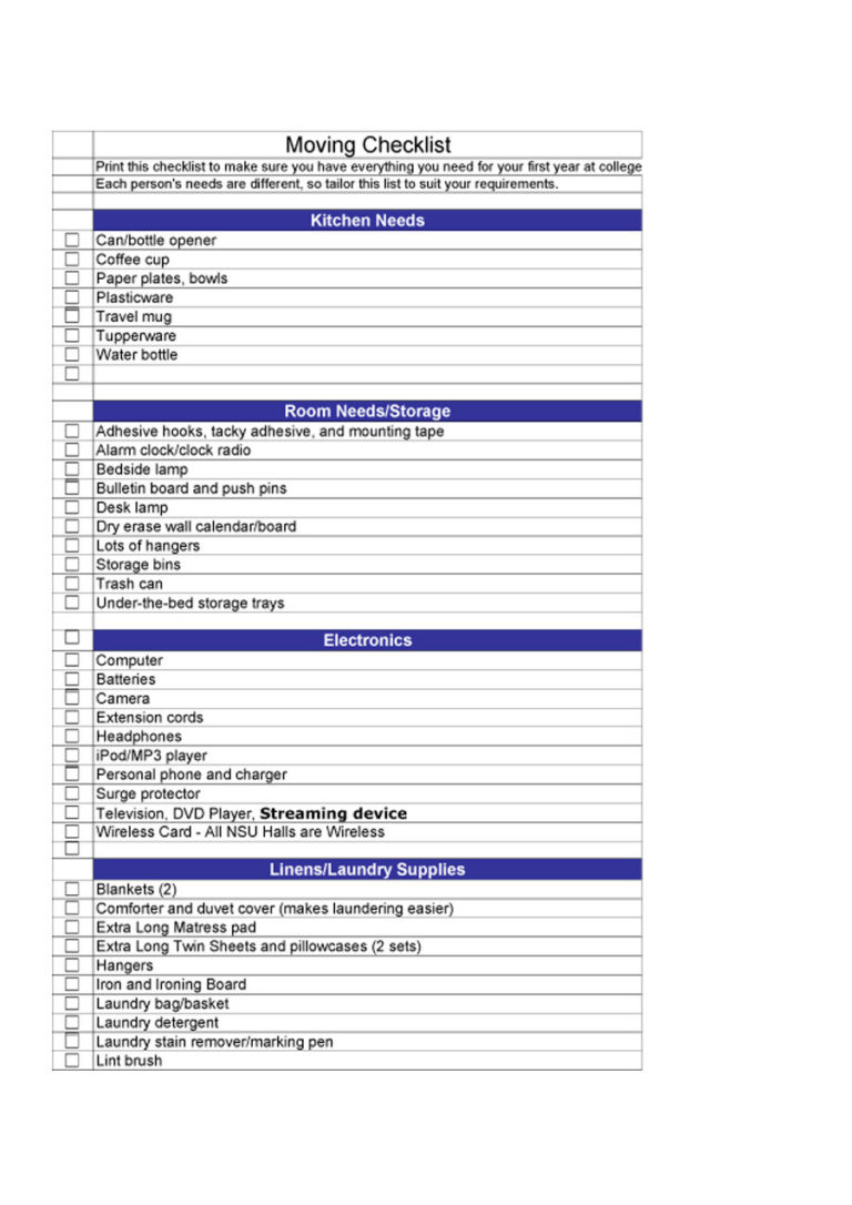Moving Checklist Spreadsheet regarding 45 Great Moving Checklists [Checklist For Moving In / Out ...