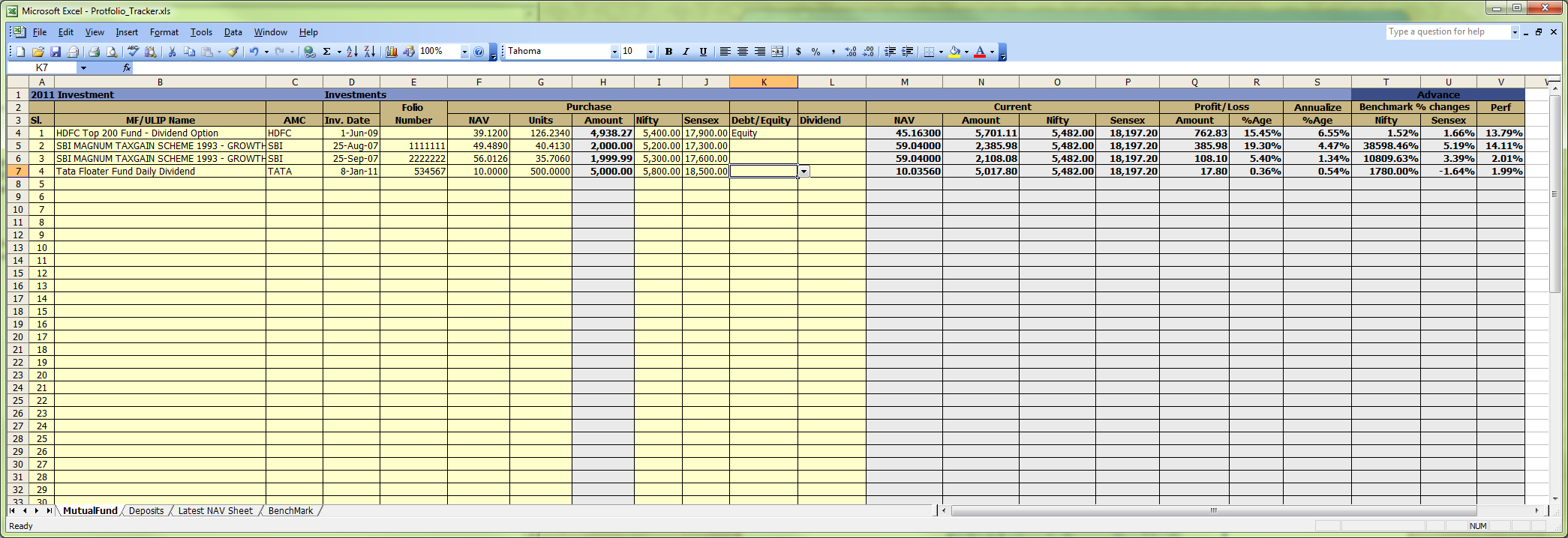 Mutual Fund Spreadsheet Db excel
