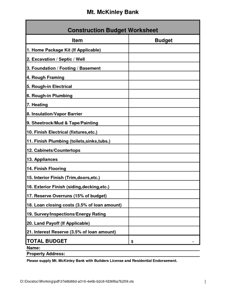 New Home Cost Breakdown Spreadsheet — db-excel.com