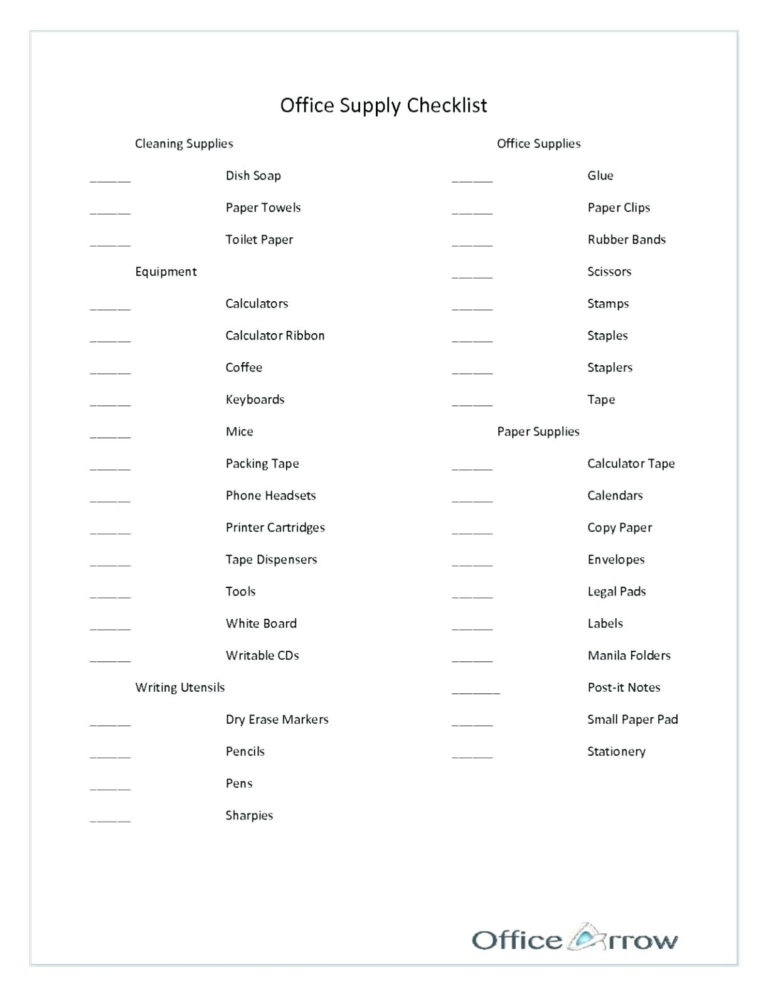 Office Supply Inventory Spreadsheet Throughout Office Supply Checklist ...