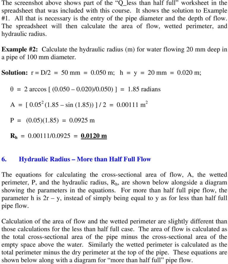 Open Channel Flow Calculator Spreadsheet within Spreadsheet Use For ...