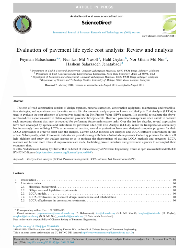 Pavement Life Cycle Cost Analysis Spreadsheet In Pdf Life Cycle Cost