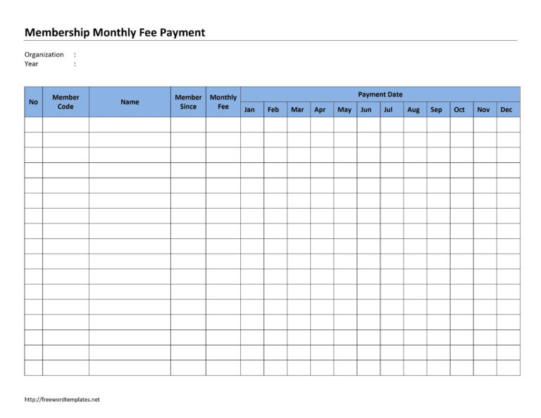 Payment Spreadsheet Template within Membership Monthly Fee Payment — db ...